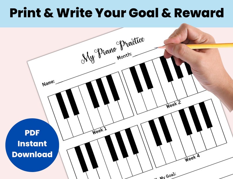 Monthly Piano Practice Chart, Music Practice Log, Music Practice ...