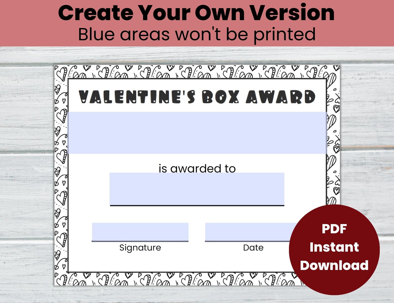 Valentines Box Contest Award Certificates, Black and White Valentines ...