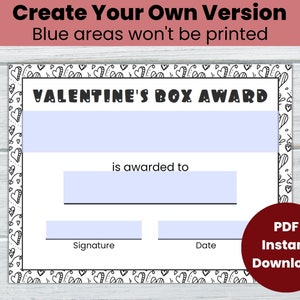 Valentines Box Contest Award Certificates, Black and White Valentines ...