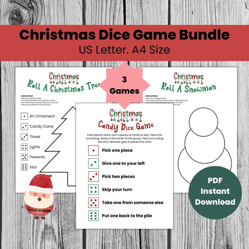 Christmas Dice Game Bundle, Christmas Candy Game, Roll A Snowman, Roll ...