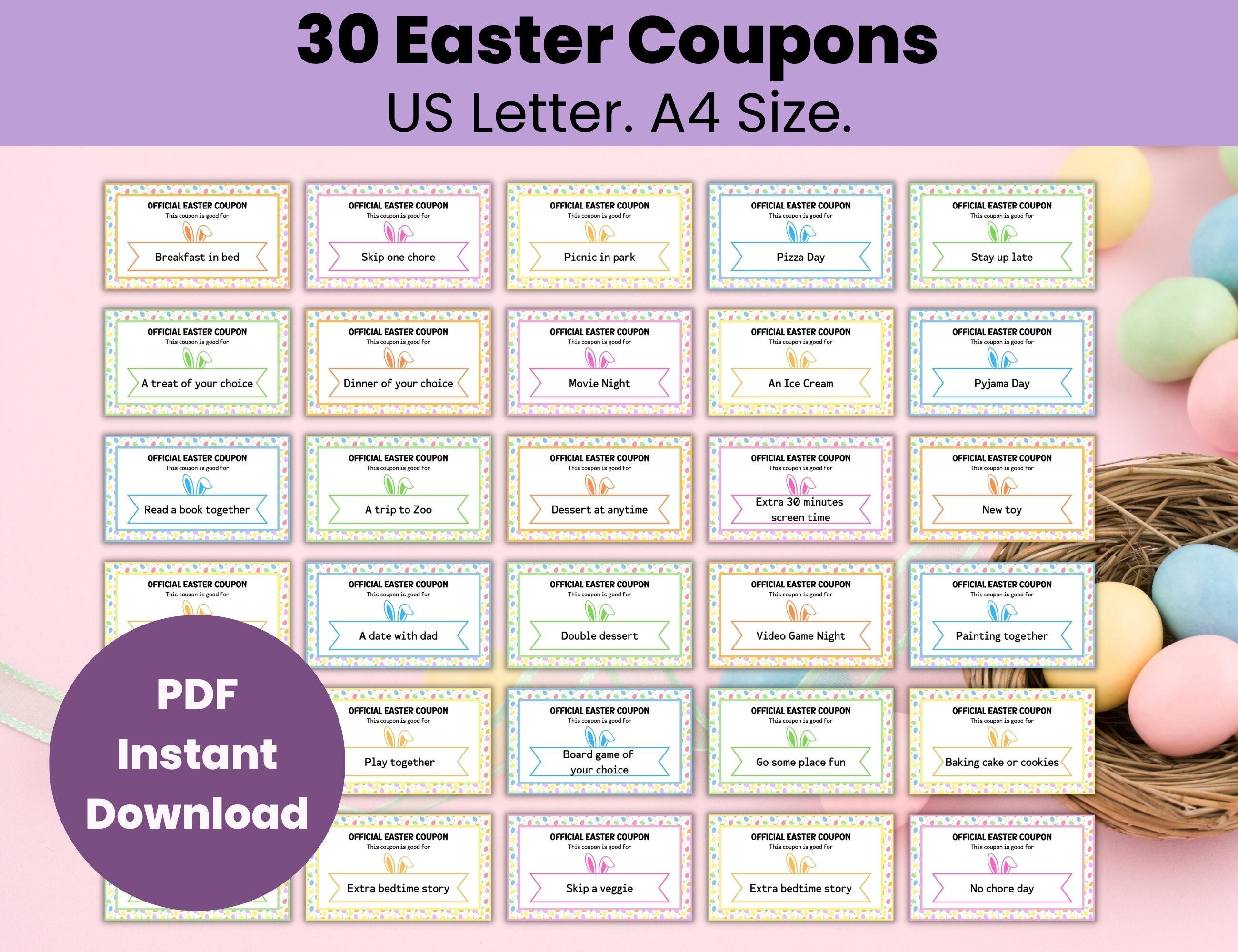 Easter Bunny Coupons for Kids, Easter Egg Fillers Bunny Basket Ideas ...