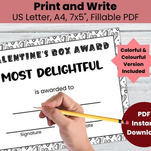 Valentines Box Contest Award Certificates, Black and White Valentines ...