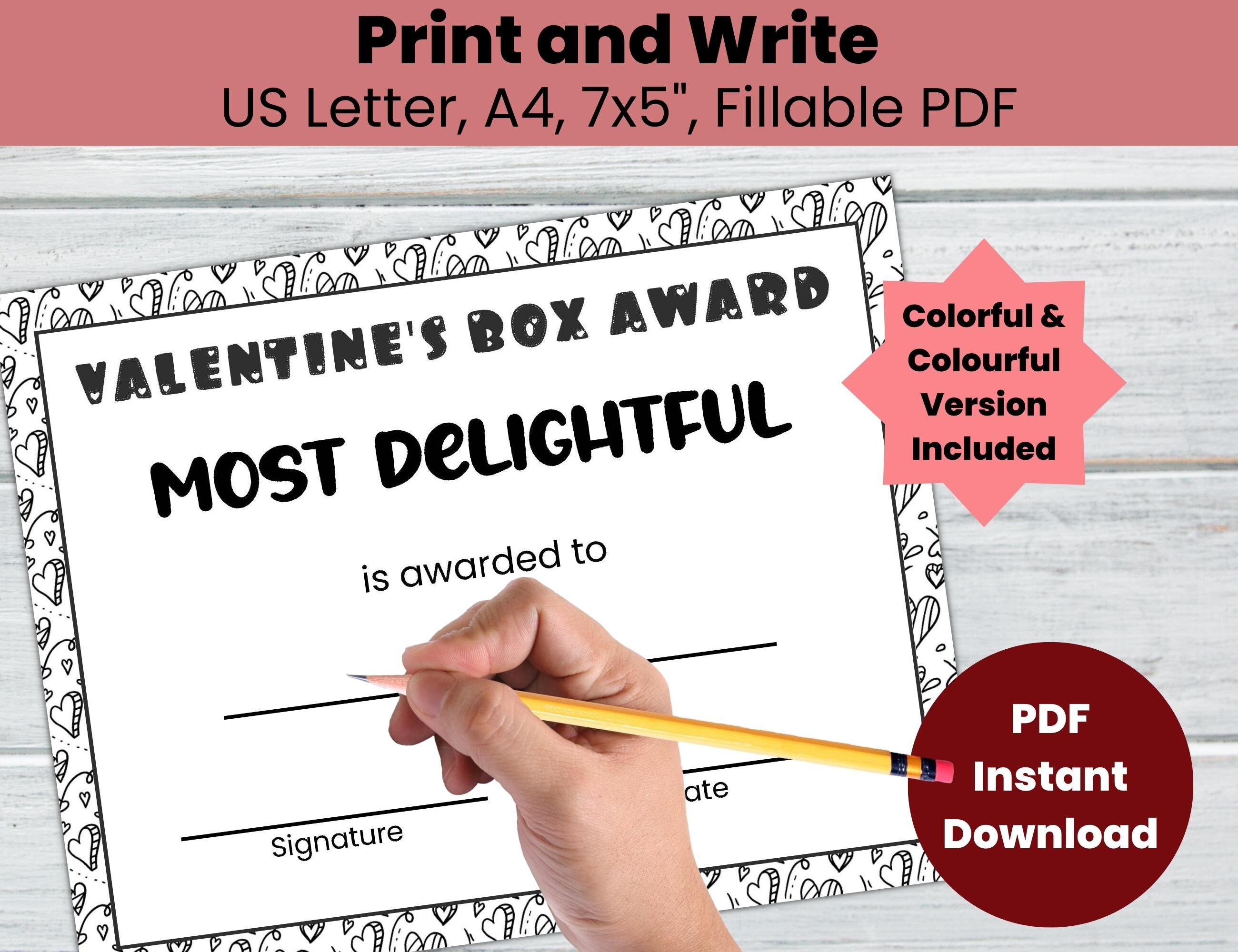Valentines Box Contest Award Certificates, Black and White Valentines ...