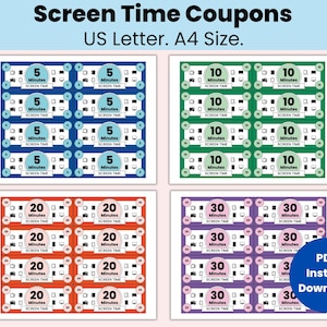 Screen Time Coupons for Kids and Teens, Screen Time Bucks, Earn Screen ...