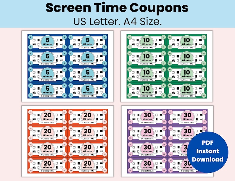 Screen Time Coupons for Kids and Teens, Screen Time Bucks, Earn Screen ...