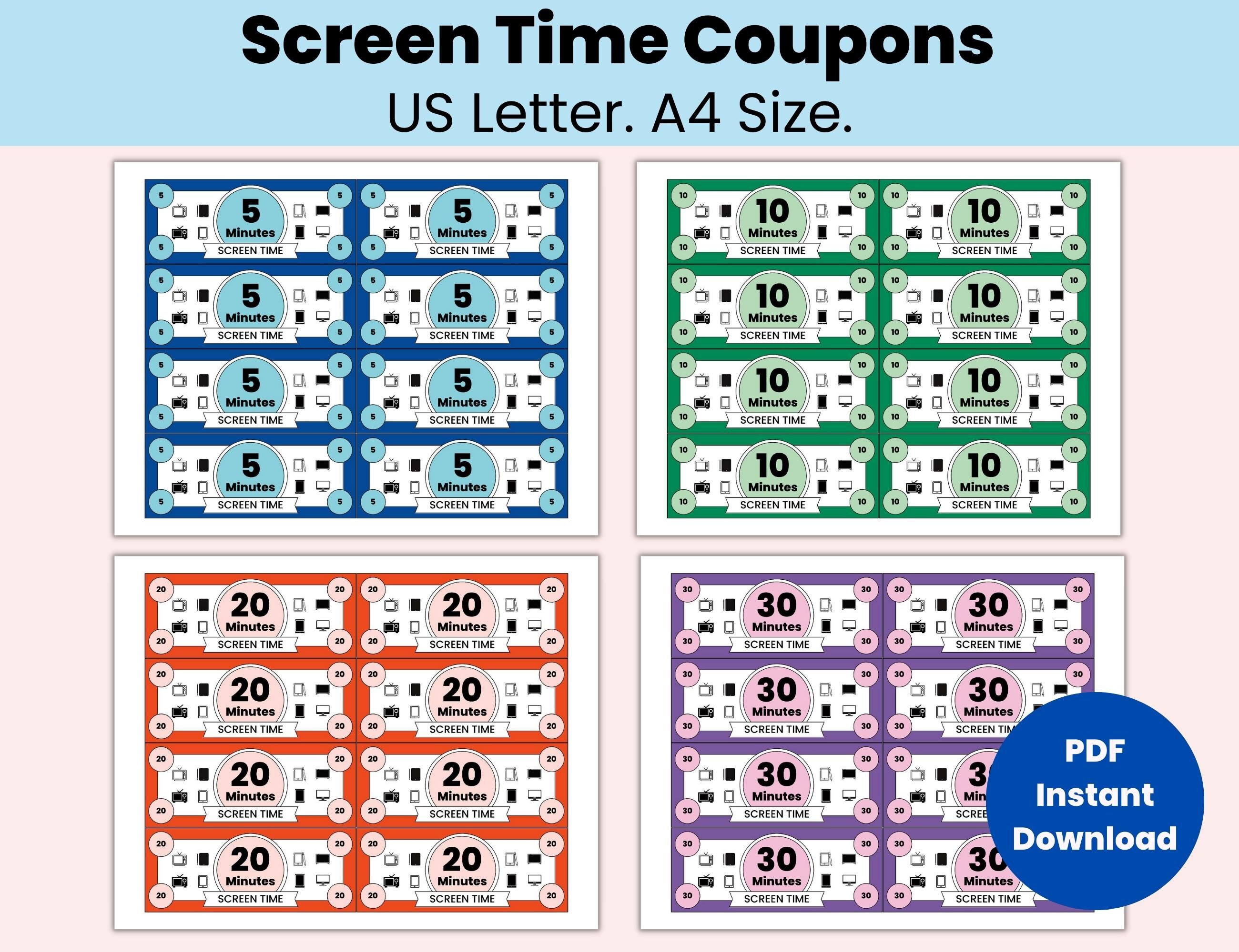 Screen Time Coupons for Kids and Teens, Screen Time Bucks, Earn Screen ...