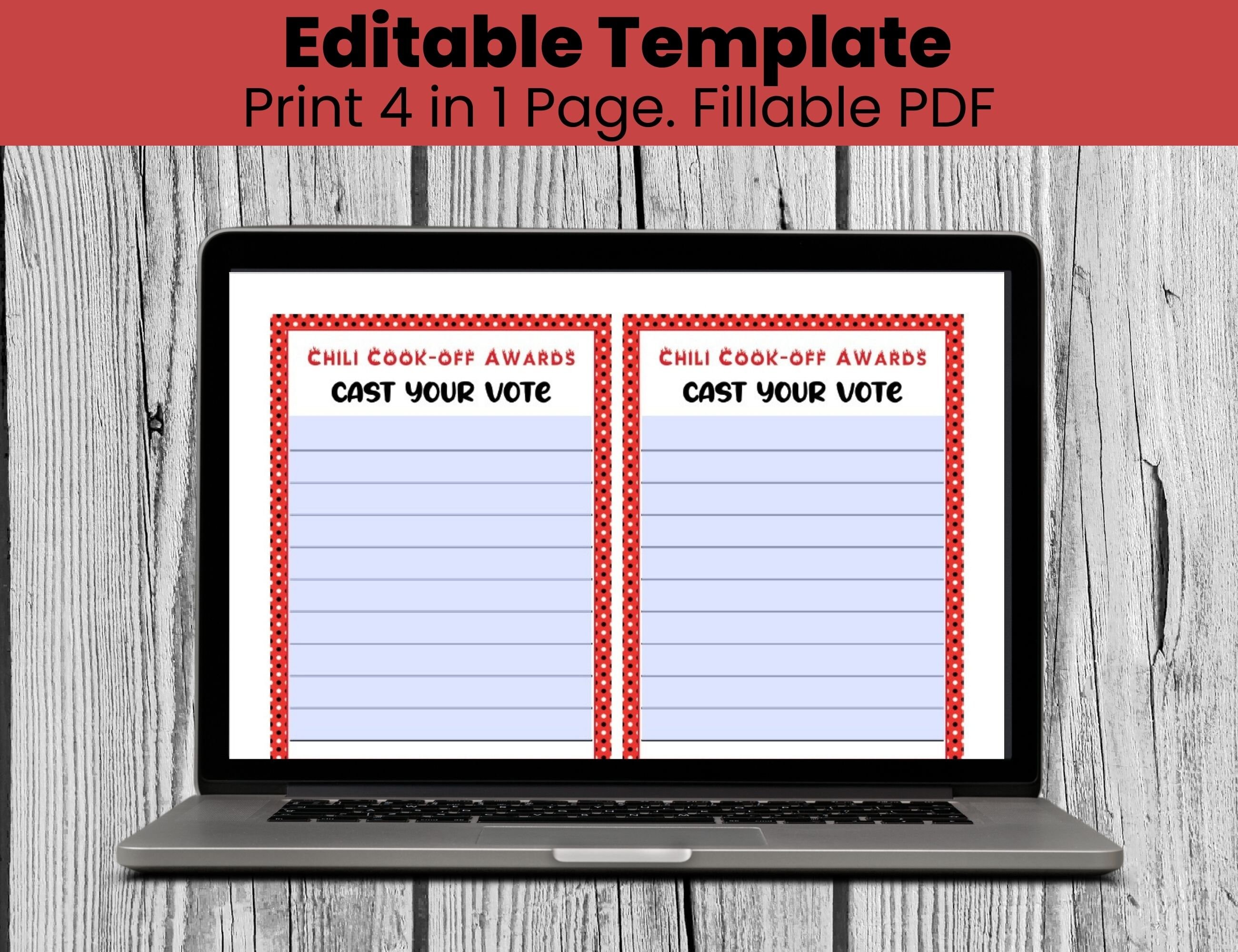 Chili Cook off Ballot and Award Certificates Template Editable, Cooking ...