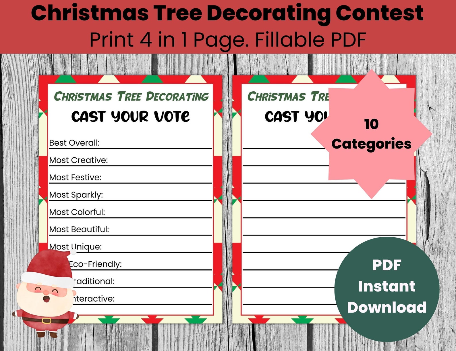 Christmas Tree Decorating Contest Award Certificates and Voting Cards ...