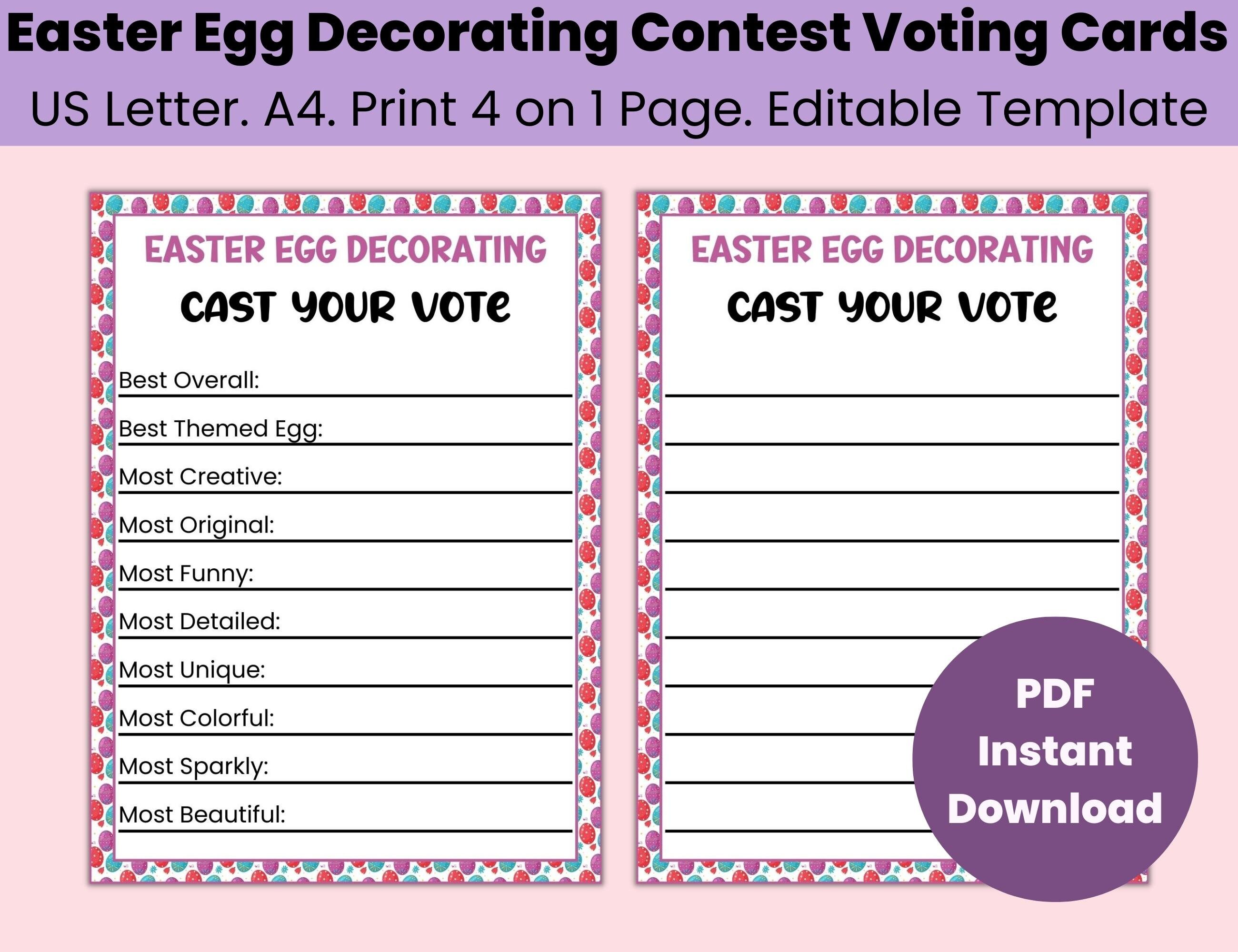 Easter Egg Decorating Contest Kit, Award Certificates, Voting Cards ...