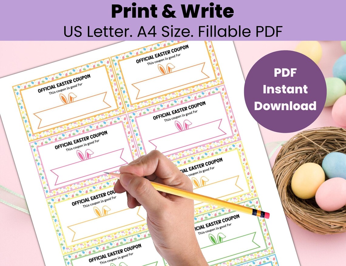 Easter Bunny Coupons for Kids, Easter Egg Fillers Bunny Basket Ideas ...