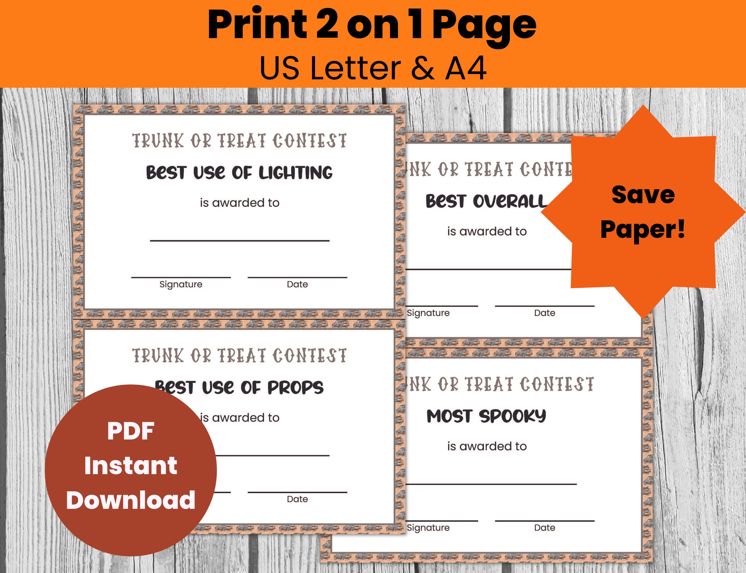 Halloween Trunk or Treat Contest Award Certificates and Ballot Template ...