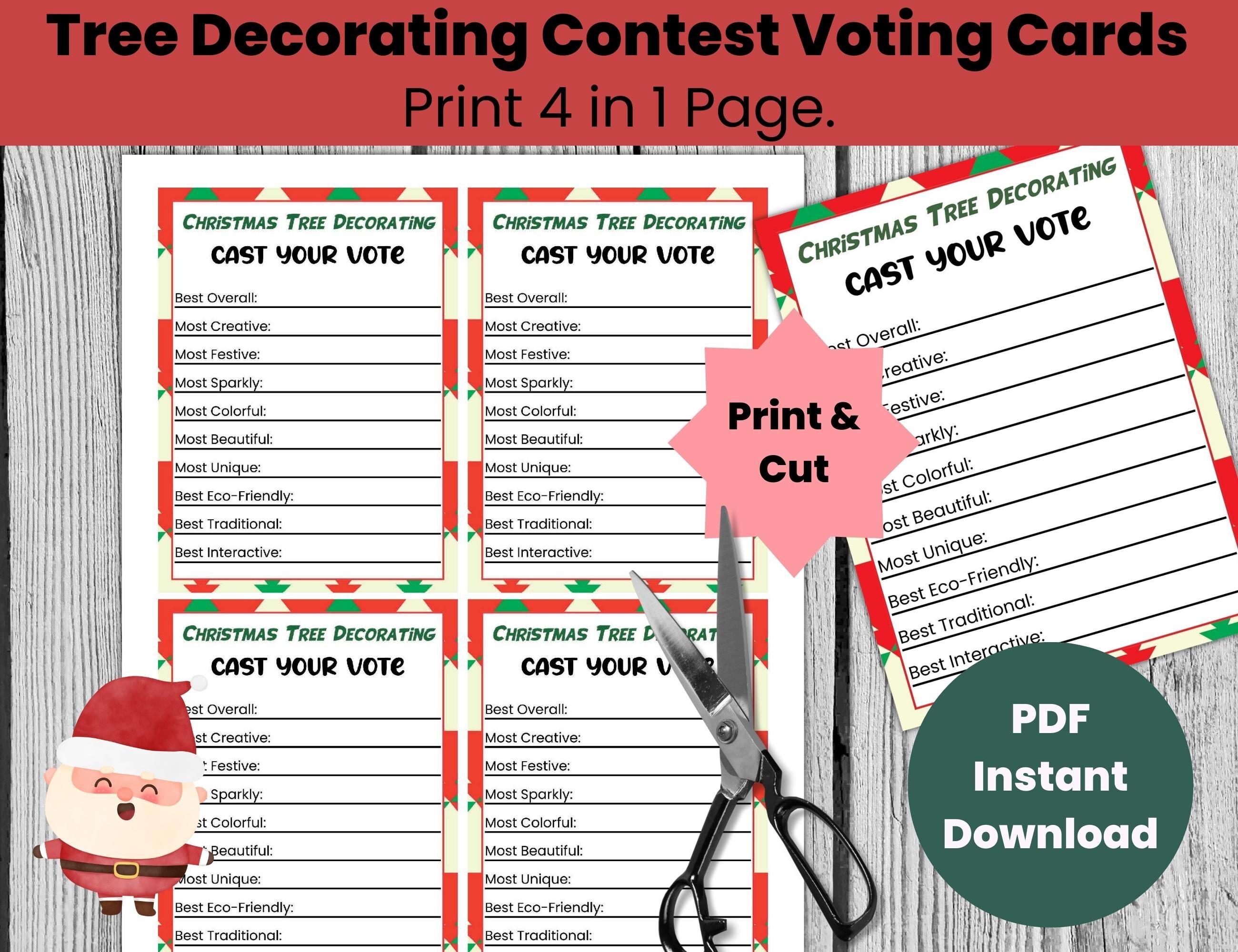 Christmas Tree Decorating Contest Ballot Or Voting Cards Template