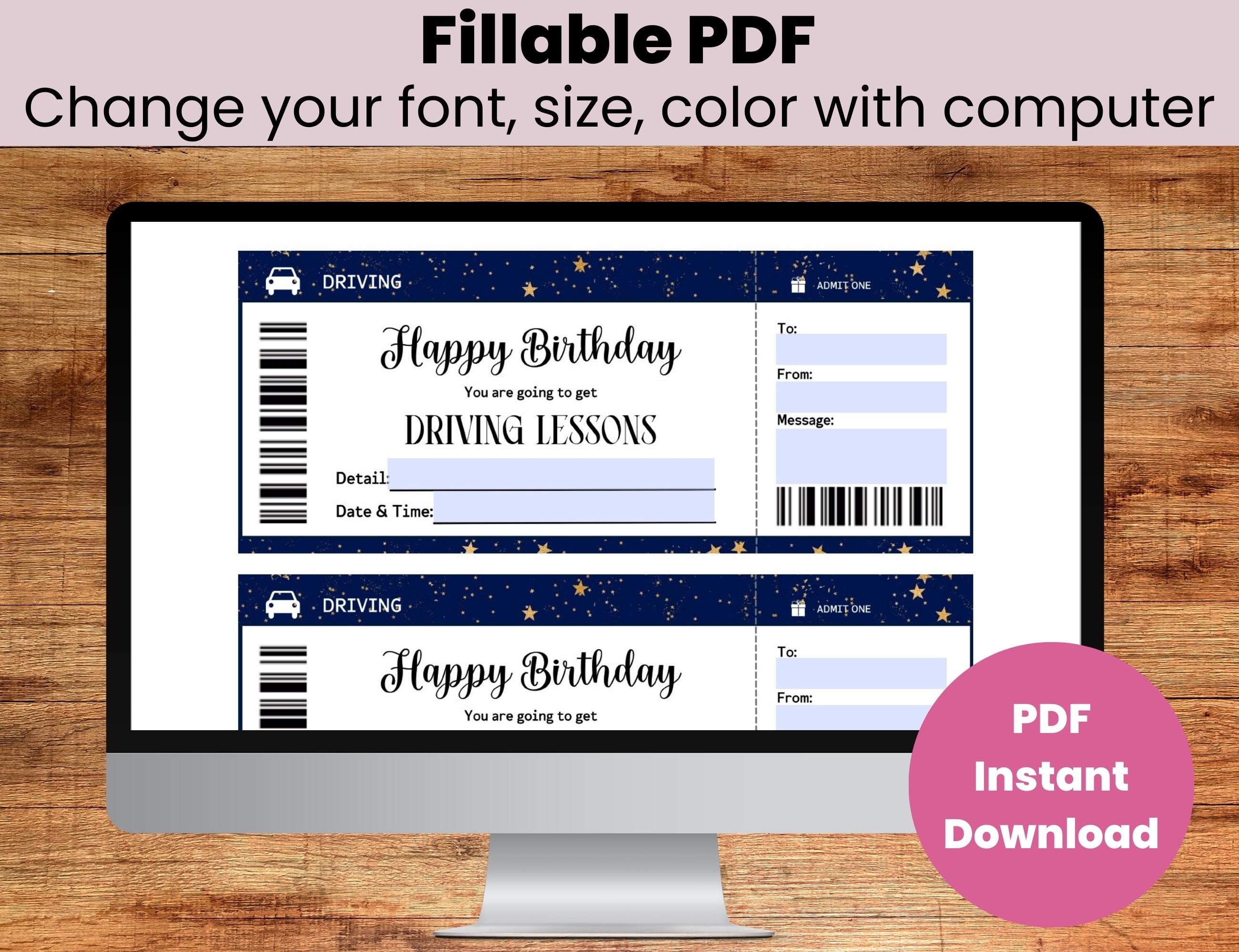 Driving Lessons Gift Voucher, Driving Test Gift Coupon Template, Custom ...