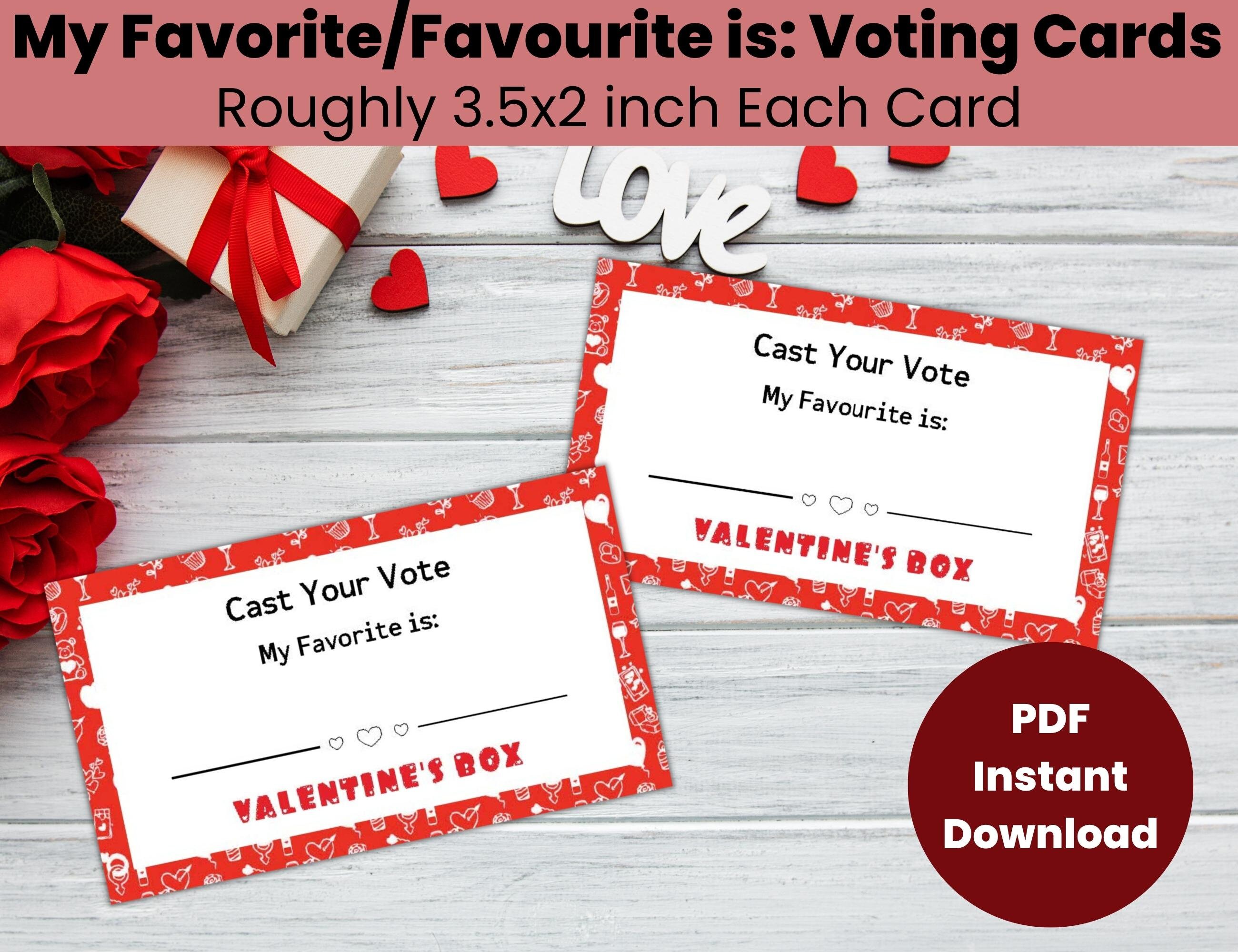 Valentine's Day Box Class Favorite Award Certificates and Voting Cards ...