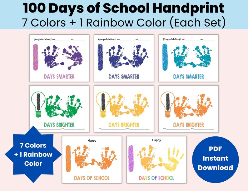 100 Days of School Handprint Bundle, Happy 100th Day of School, 100 ...