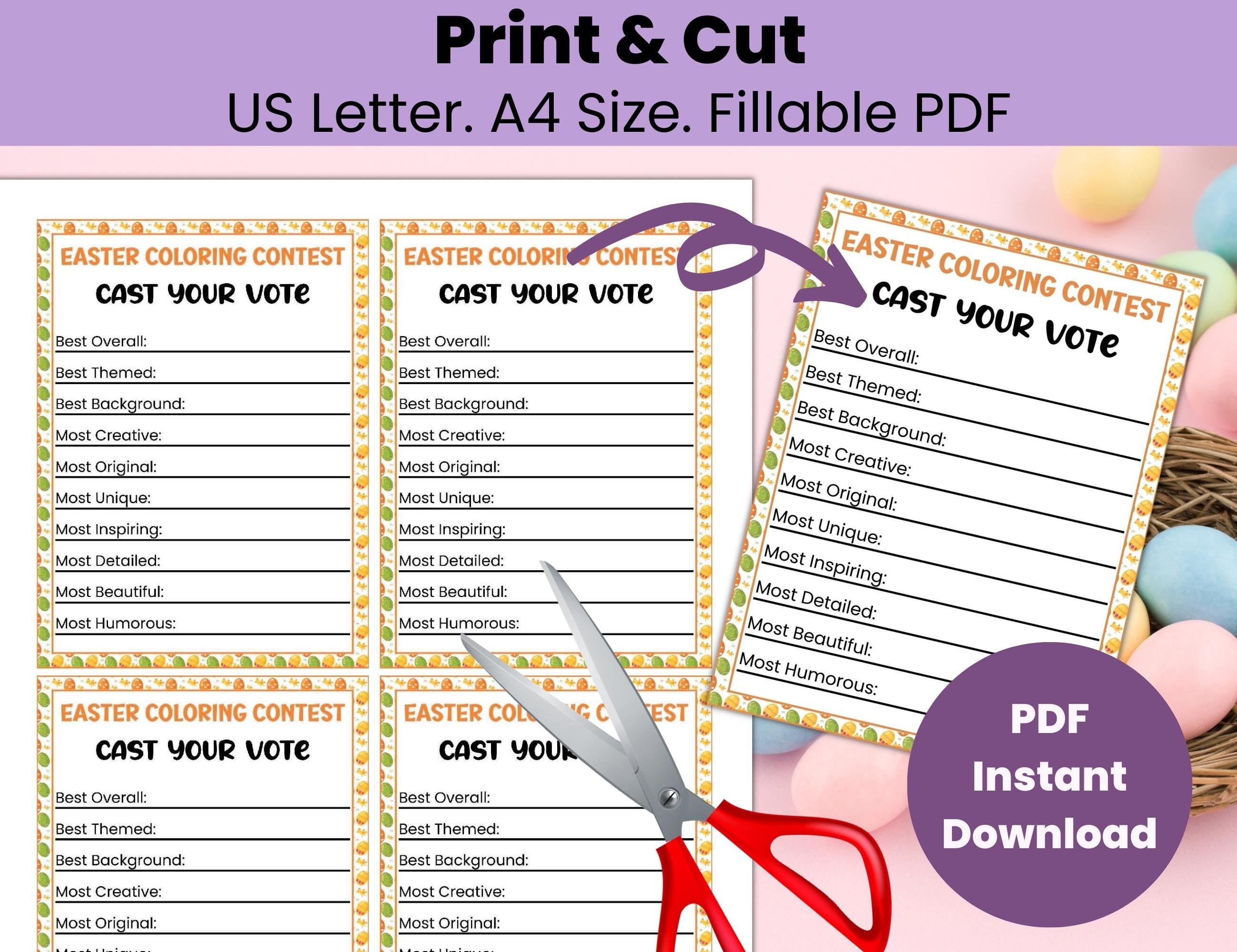 Printable Easter Coloring Contest Award Certificates and Voting Cards ...