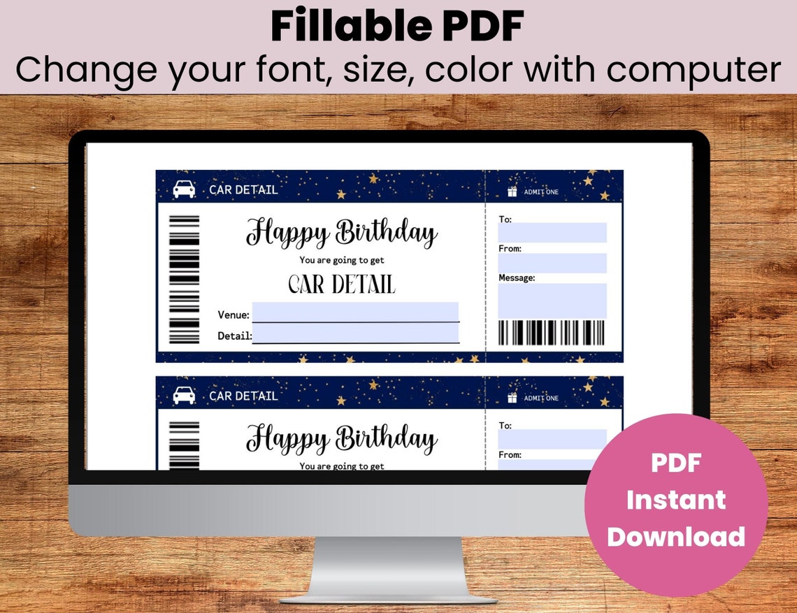 Car Detail Gift Coupon Template, Personalized Happy Birthday Car ...