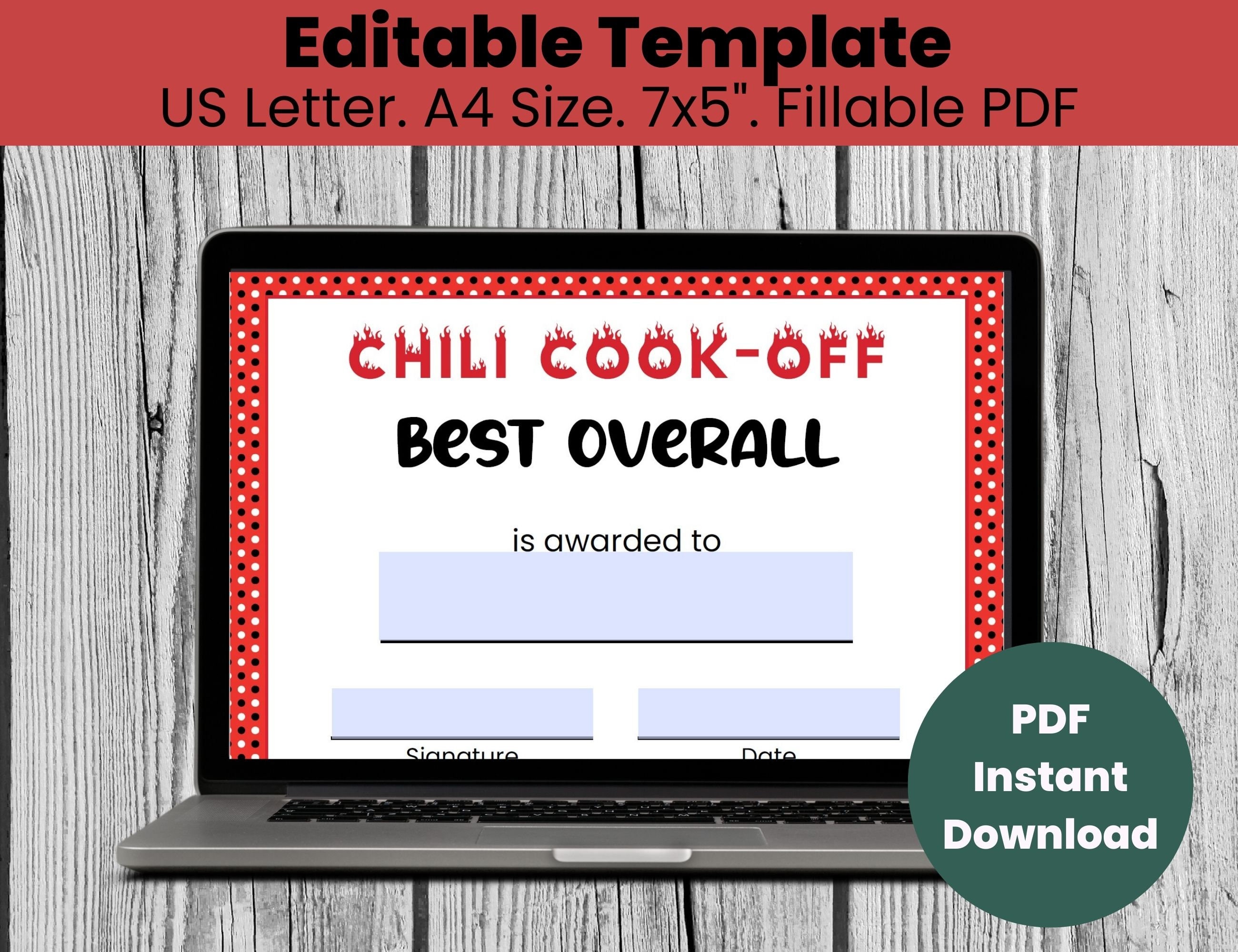 Chili Cook off Ballot and Award Certificates Template Editable, Cooking ...
