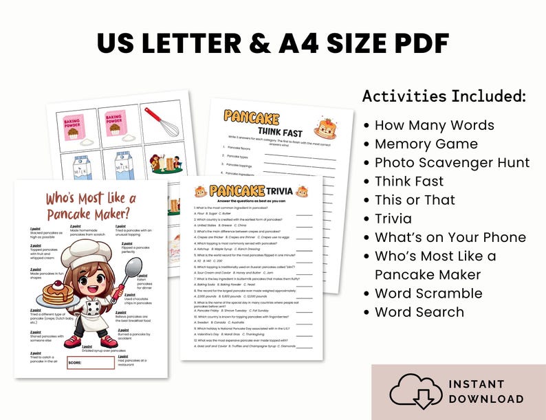 Pancake Party Games Bundle, Pajama and Pancake Party, Slumber Party ...