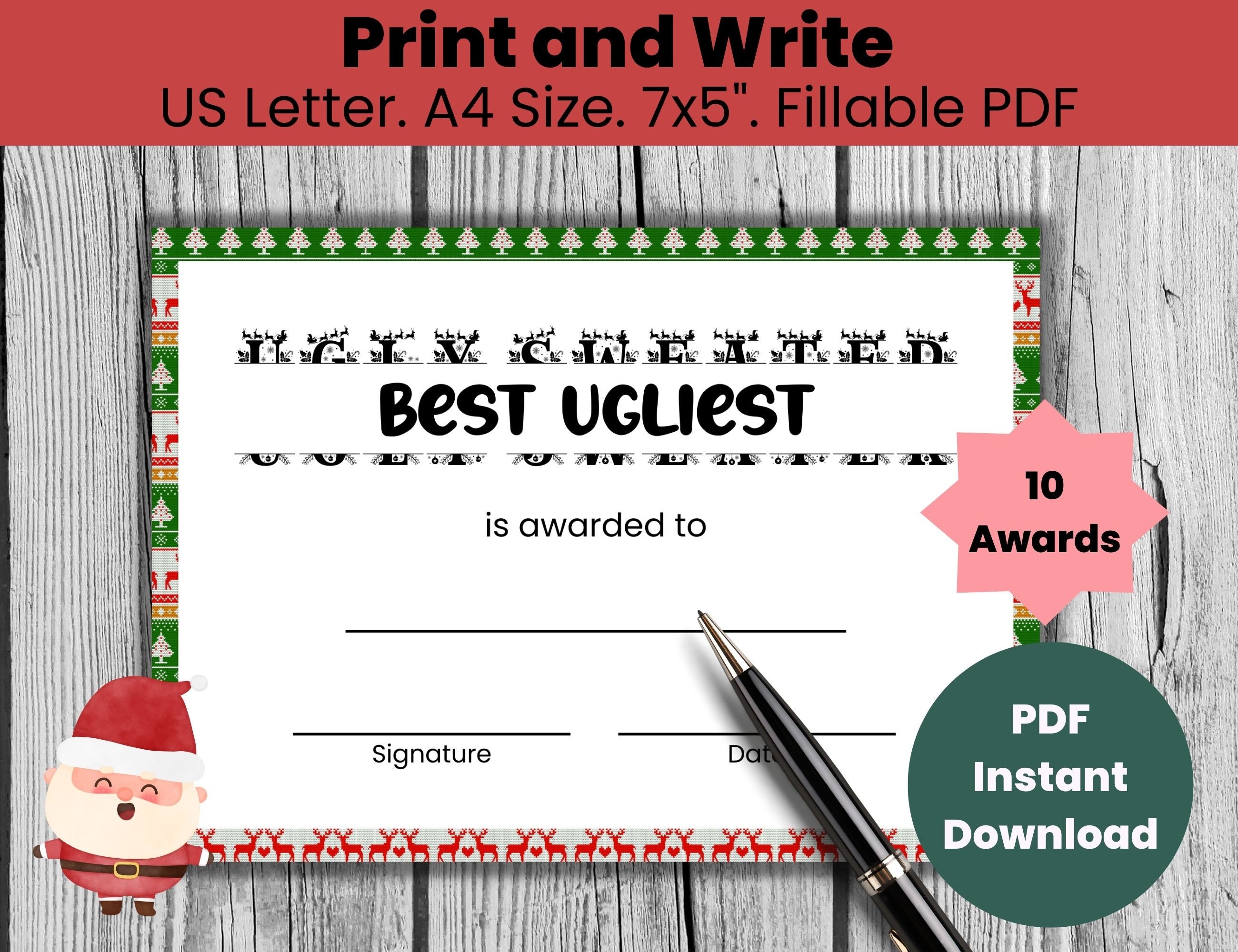 Ugly Sweater Award Certificates, Ugly Sweater Party Award Template ...