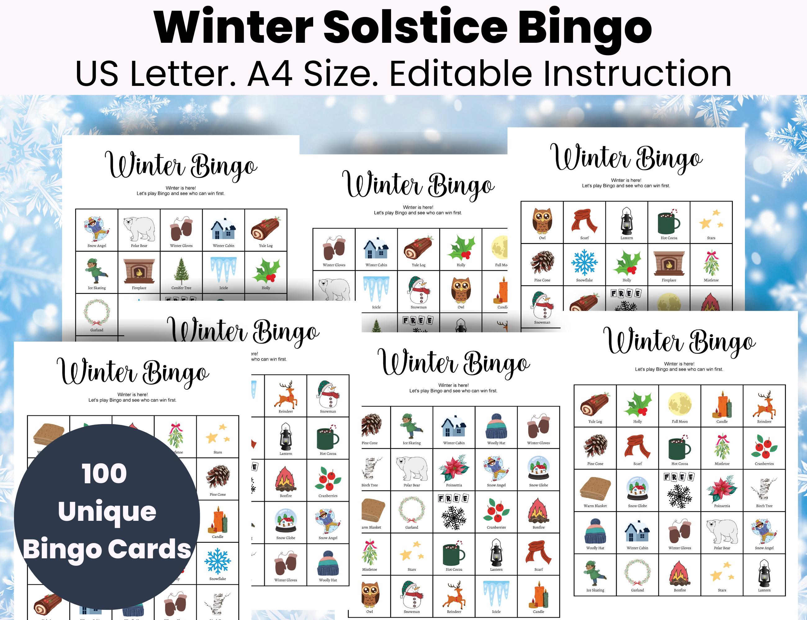 Winter Solstice Bingo, Winter Bingo, Winter Games, Icebreaker Games ...