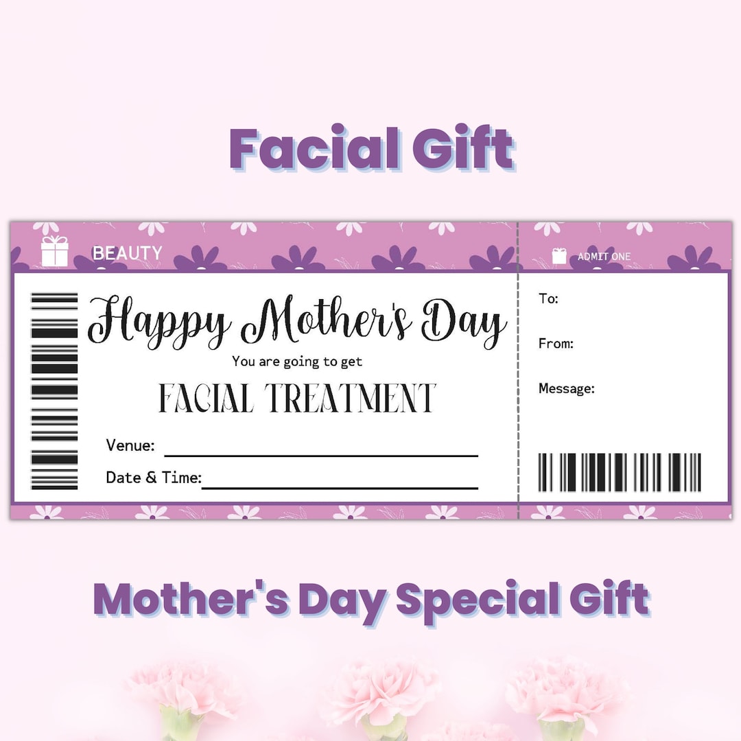 Personalized Mothers Day Facial Gift Certificate, Facial Treatment Gift ...