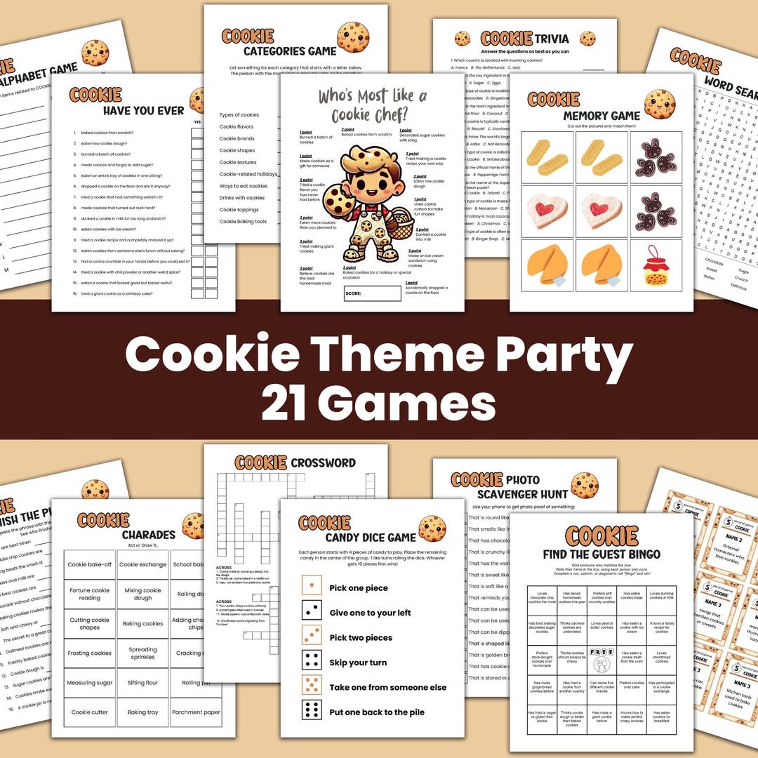 Cookie Theme Party Games Bundle, Cookie Bake off Baking Party Game, Tea ...
