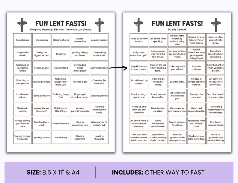 40 Day Lent Fasting Ideas for Kids, Lent Fast, Fasting Tracker, Lent ...