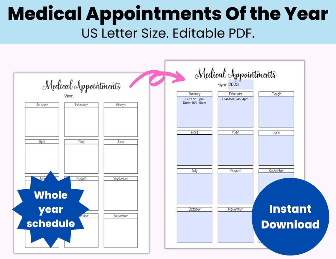 Editable Medical Appointment Tracker, Doctor Appointment Planner ...