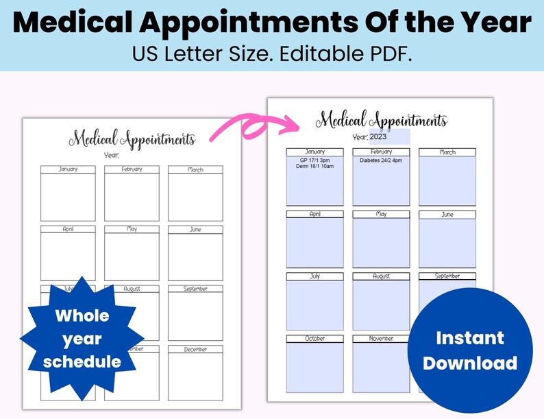 Editable Medical Appointment Tracker, Doctor Appointment Planner ...