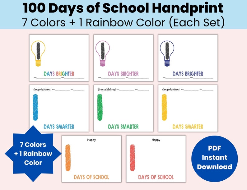 100 Days of School Handprint Bundle, Happy 100th Day of School, 100 ...