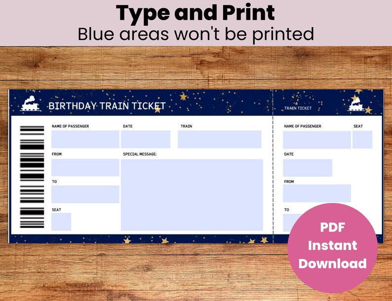 Custom Happy Birthday Train Ticket Gift Certificate, Printable Ticket ...