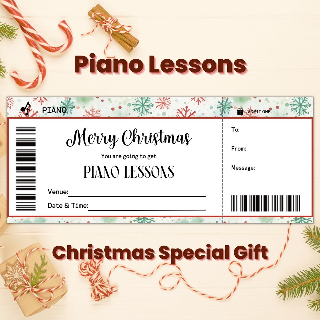 Custom Christmas Piano Lessons Voucher Template, Piano Learning Gift ...