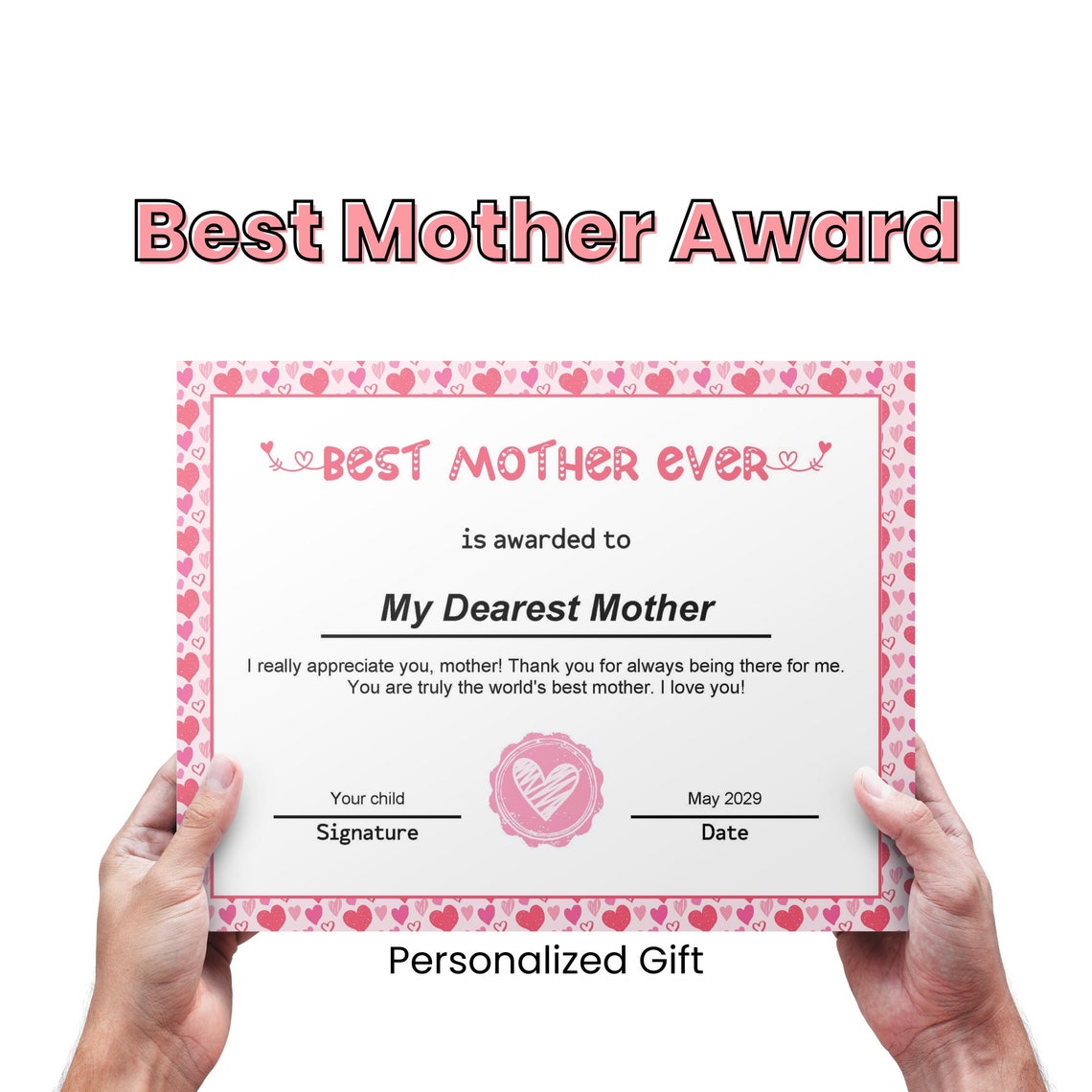 Best Mother Ever Award Certificate Editable Template, Custom Mother's ...