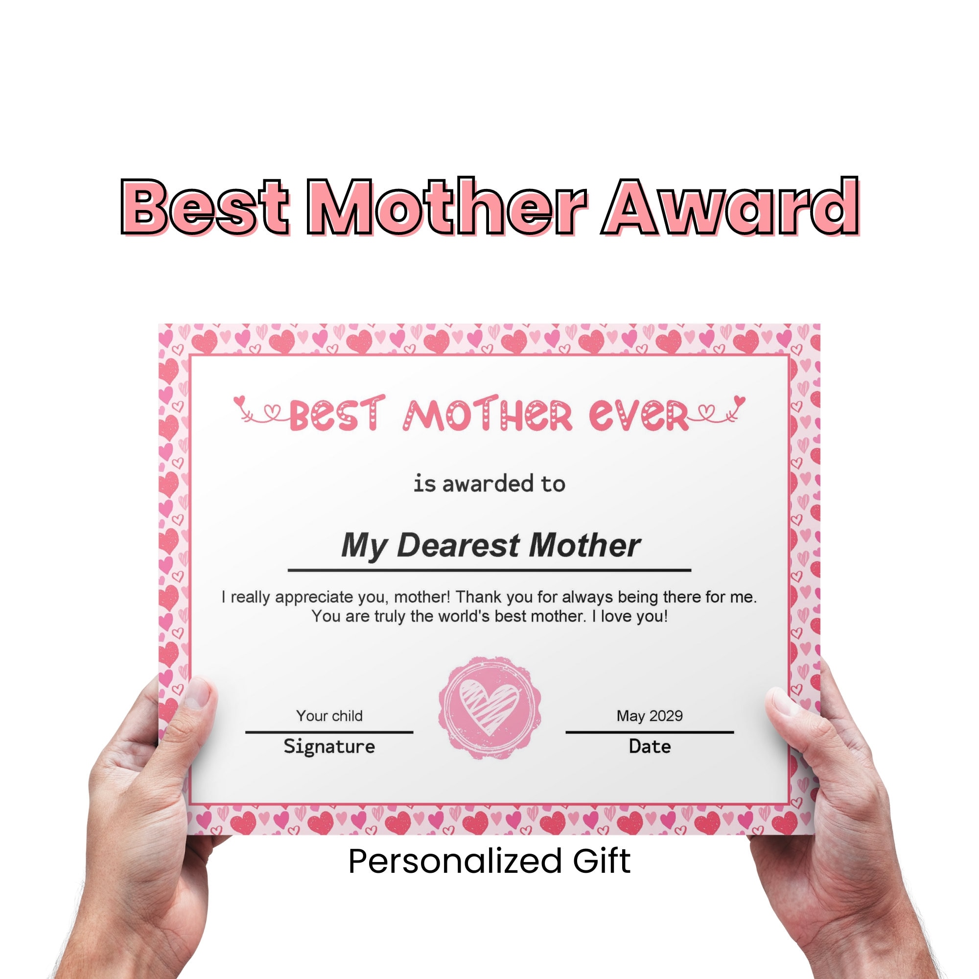 Best Mother Ever Award Certificate Editable Template, Custom Mother's ...