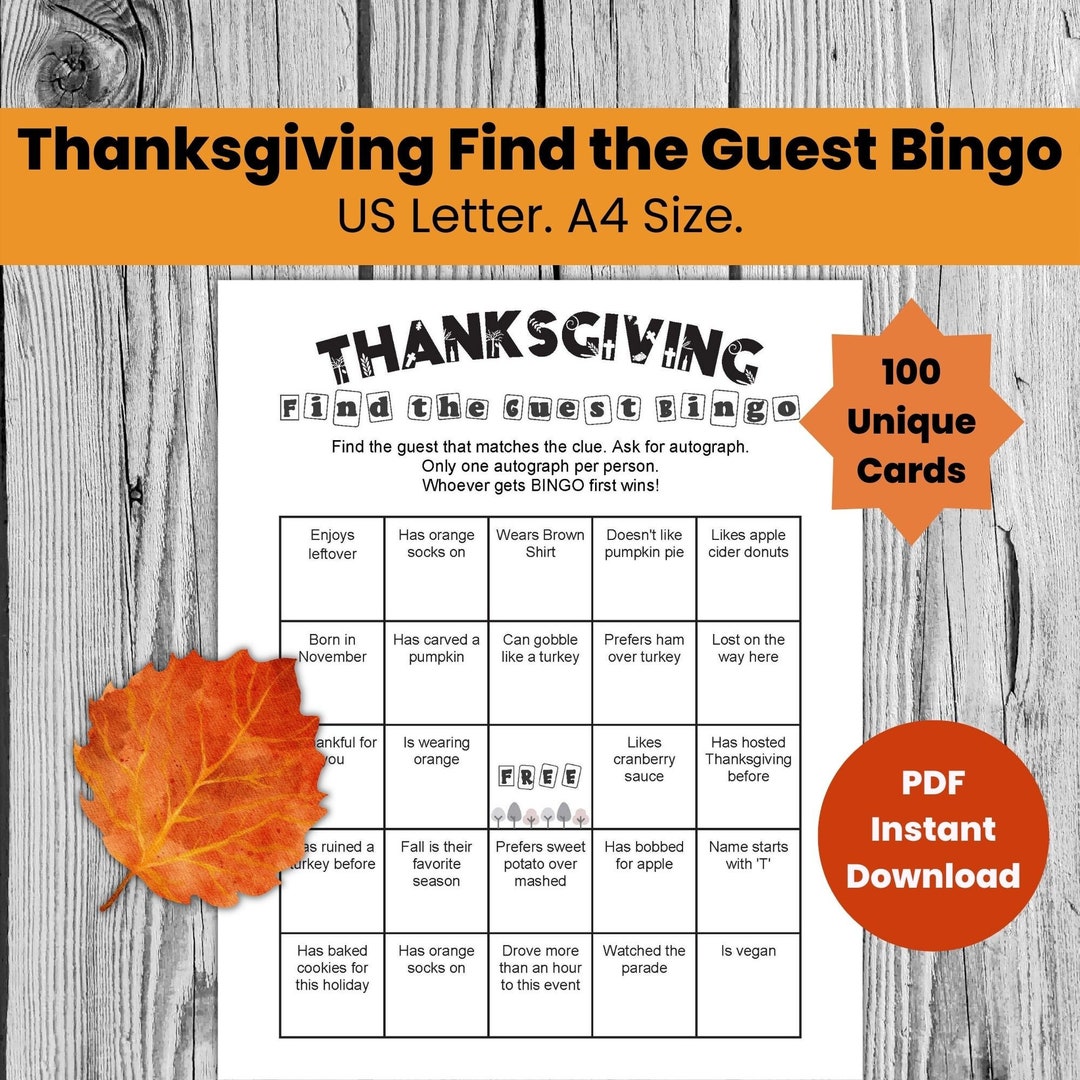 Fun Thanksgiving Find the Guest Bingo Game, Holiday Ice Breaker Game ...