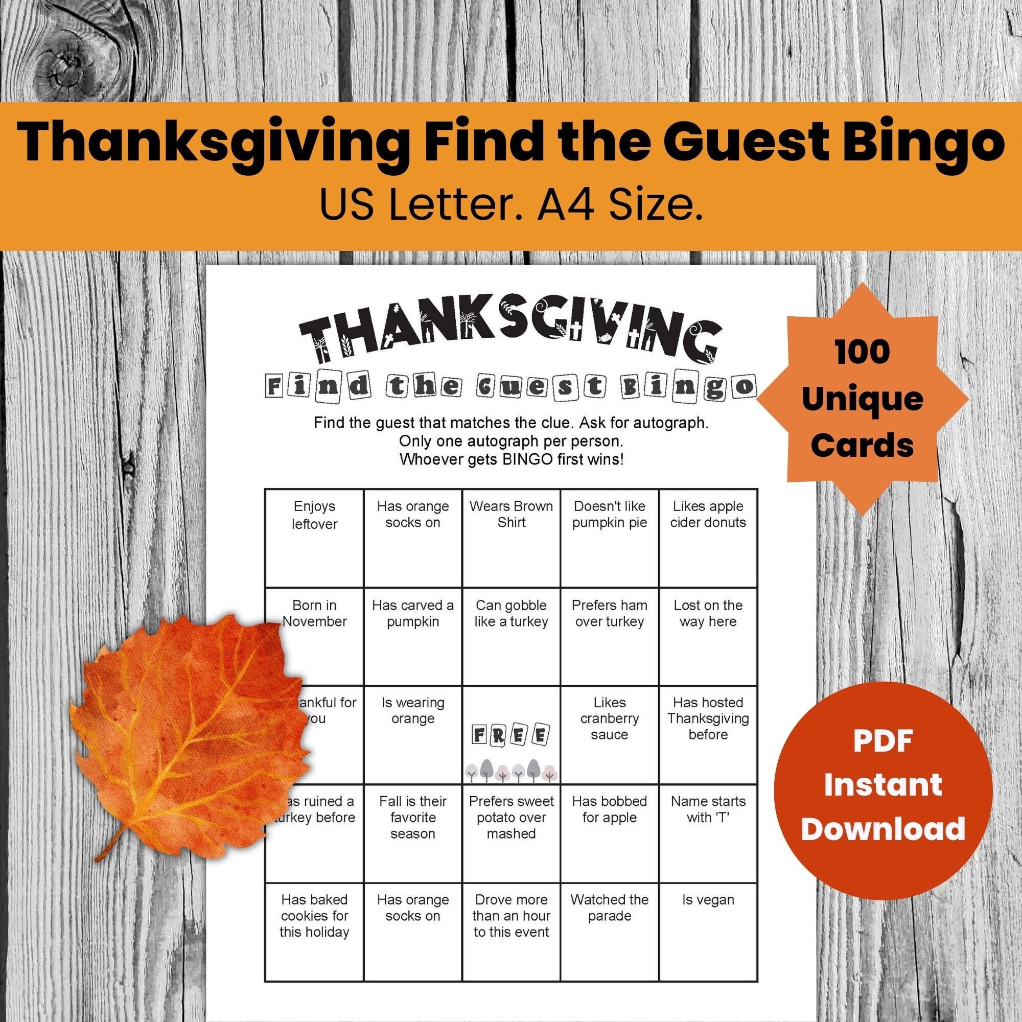 Fun Thanksgiving Find the Guest Bingo Game, Holiday Ice Breaker Game ...