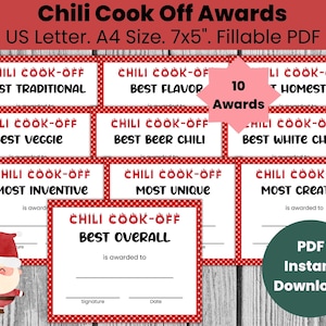Chili Cook off Award Certificates Template Editable, Cookoff Contest ...