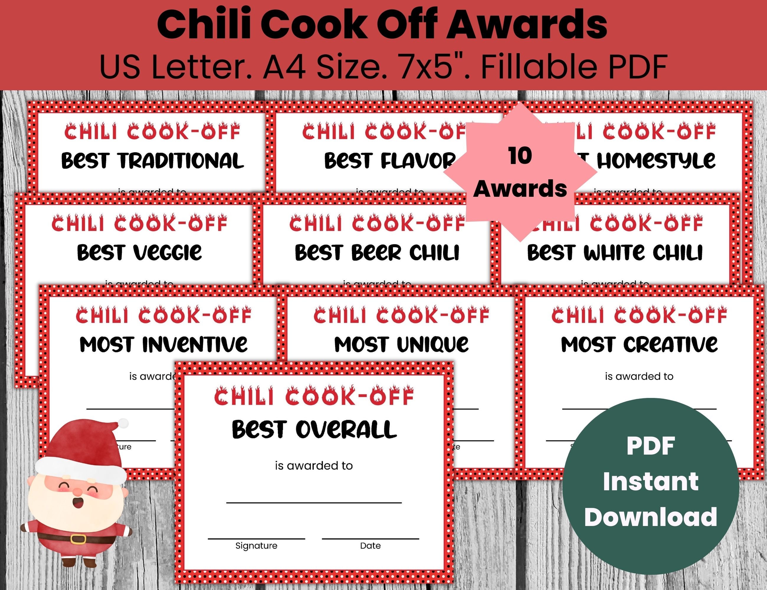 Chili Cook off Award Certificates Template Editable, Cookoff Contest ...