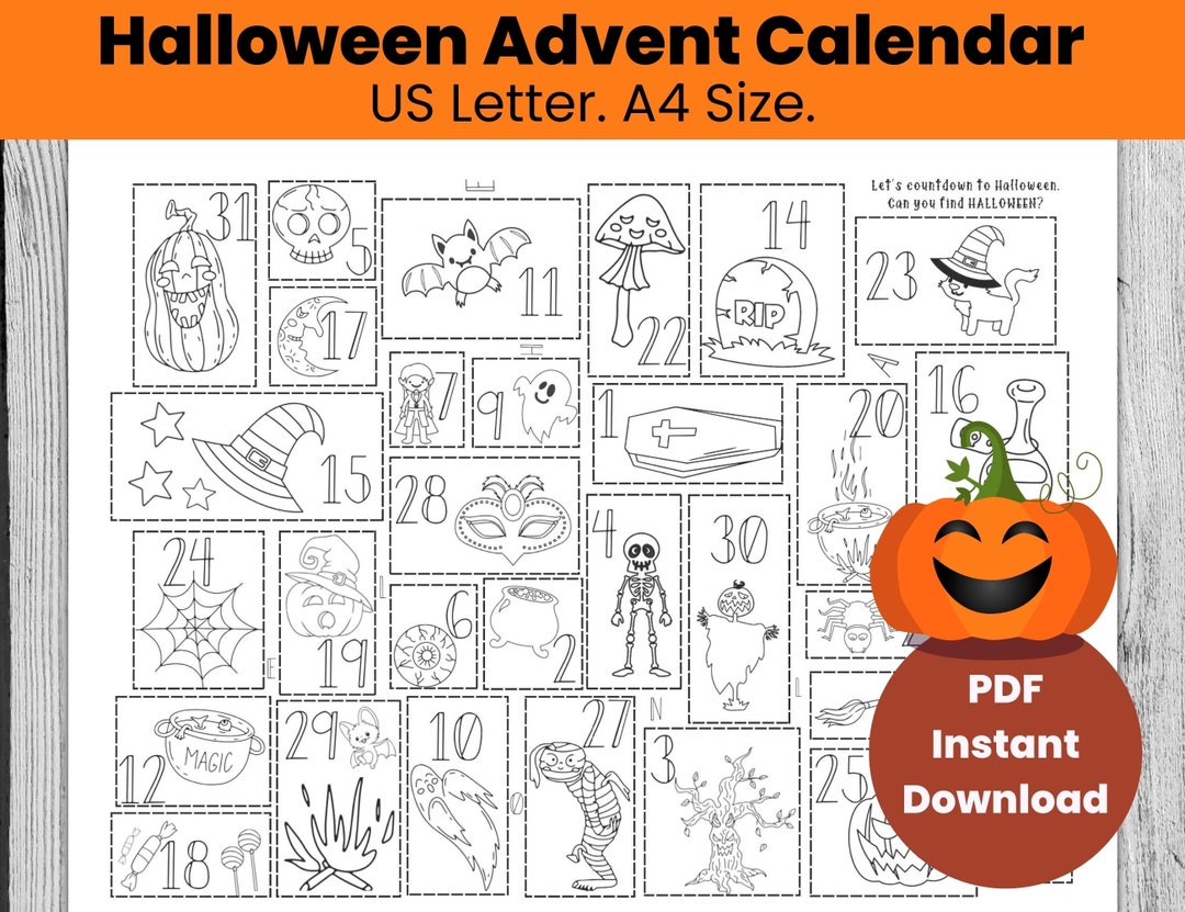 Coloring Halloween Advent Calendar for Classroom, Halloween Countdown ...