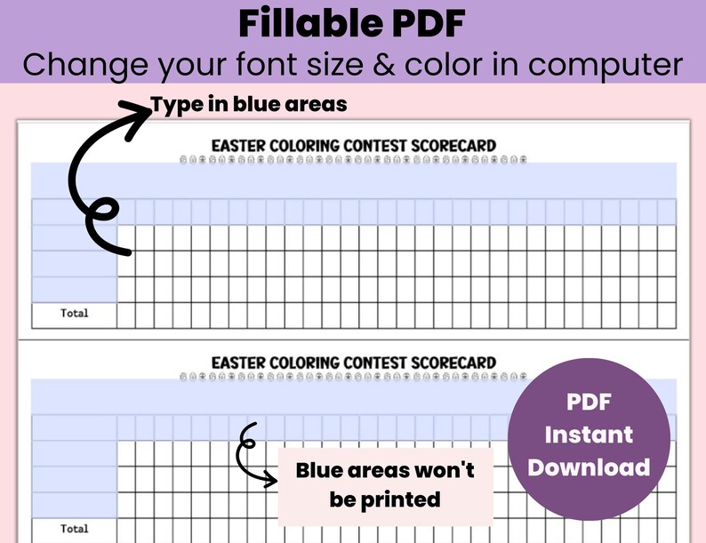 Editable Easter Coloring Contest Scorecard Template, Easter Competition ...
