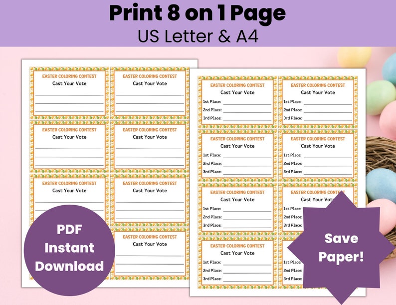 Printable Easter Coloring Contest Voting Cards, Ballot Template ...