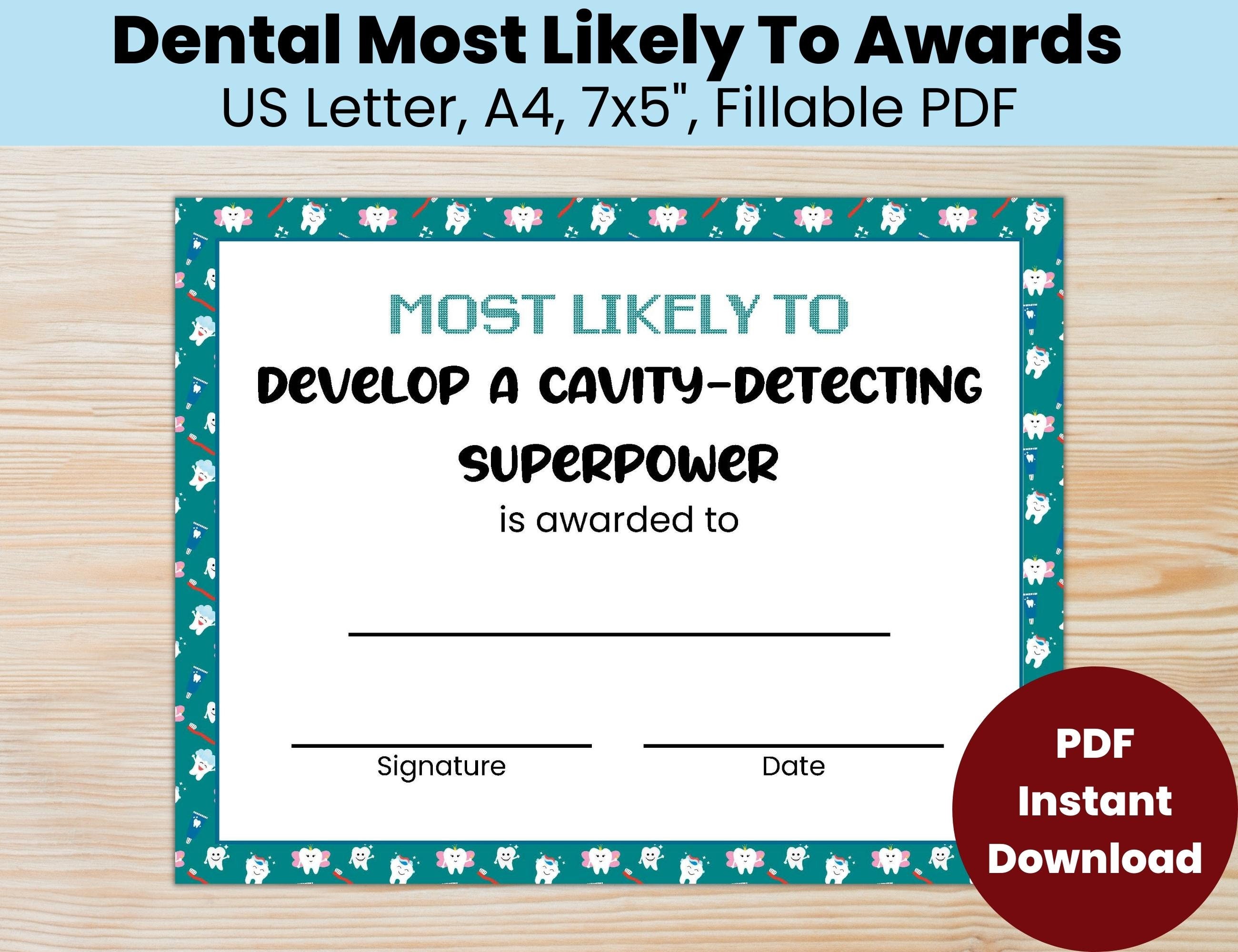 Most Likely to Game and Superlative Award Certificates for Dental ...