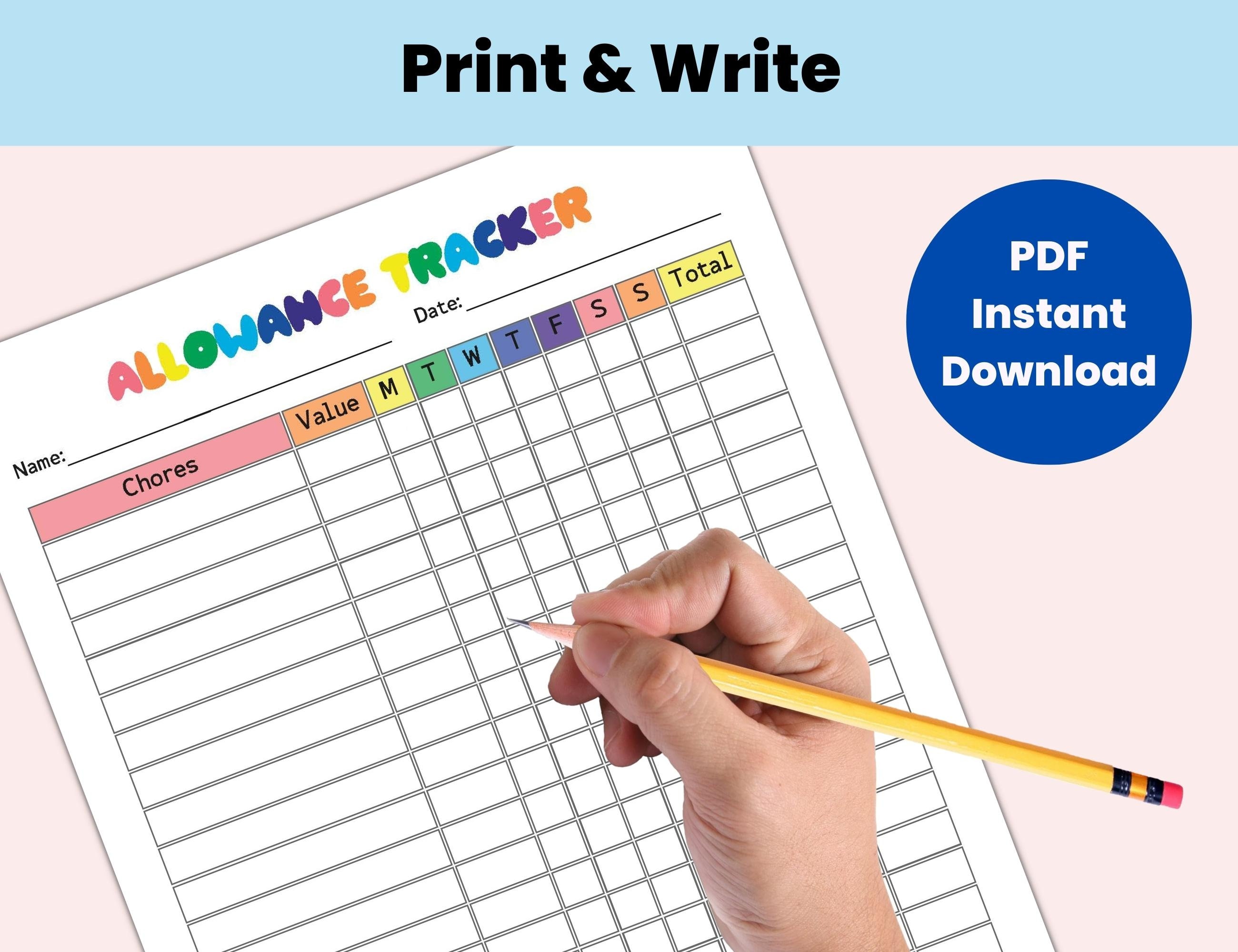 Allowance Tracker for Kids, Allowance Chores Chart, How to Earn Money ...