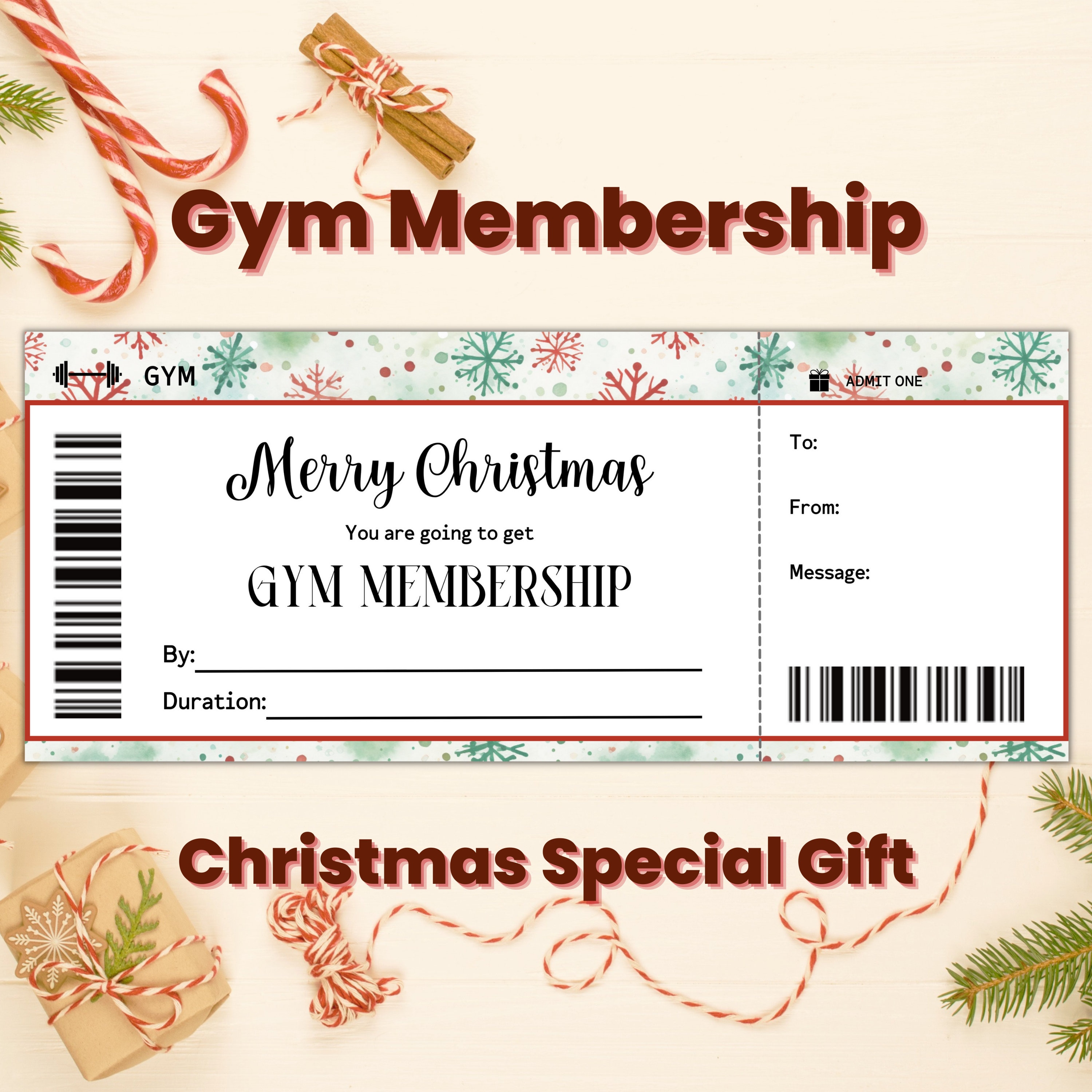 Custom Christmas Gym Membership Card Gift Coupon Template, Gym Buddy ...