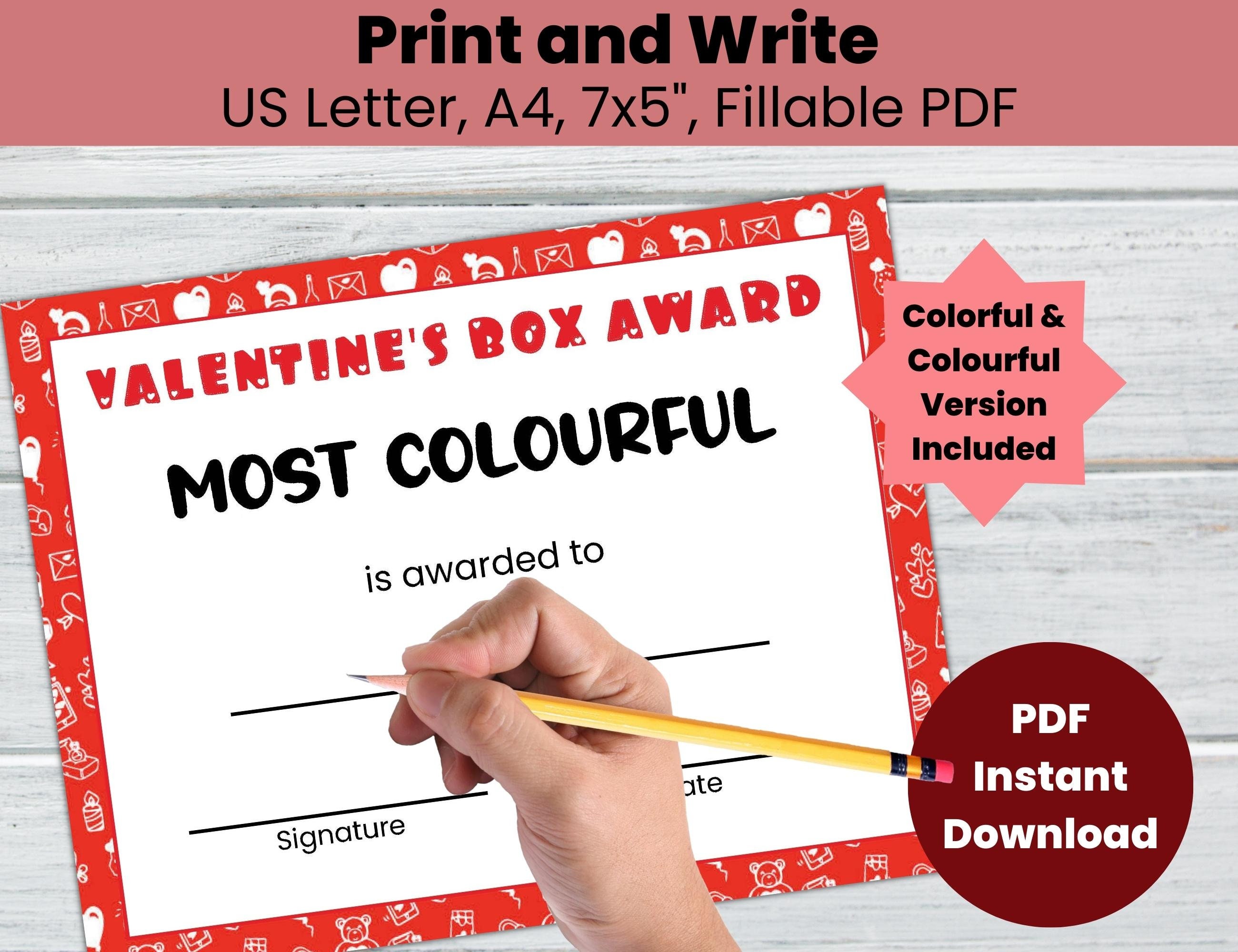 Valentine's Day Box Award Certificates Template Editable, Class ...