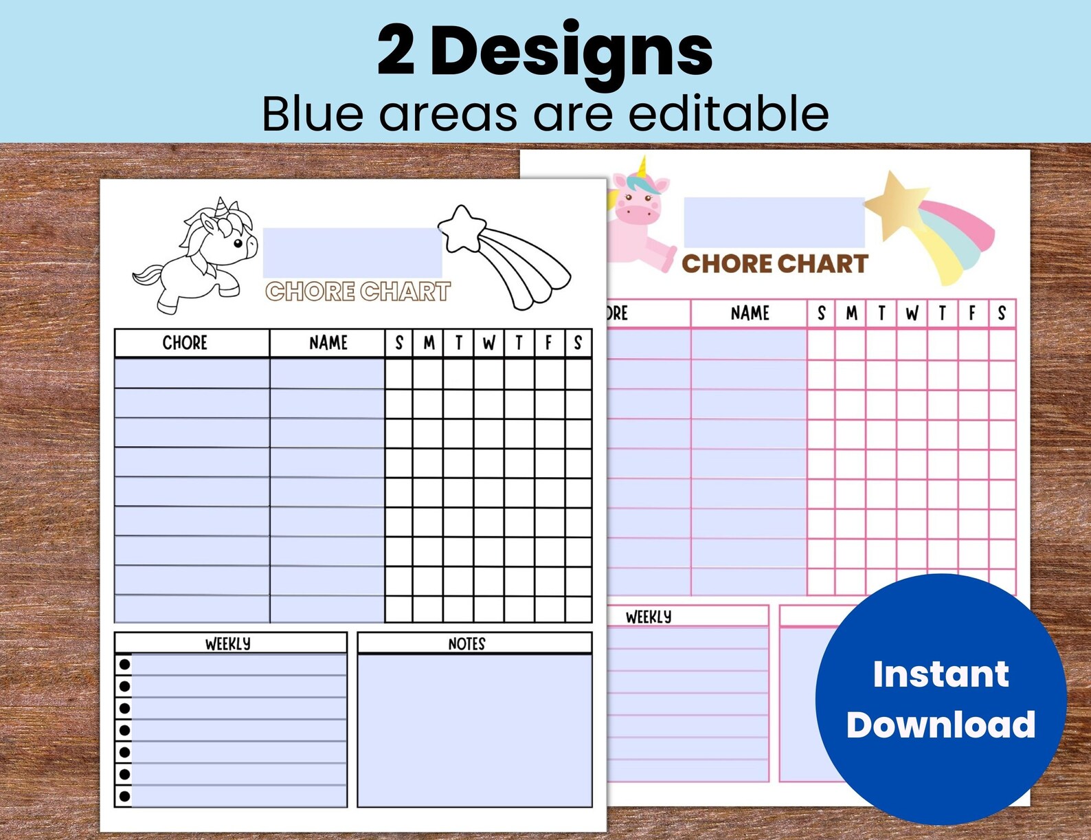 Unicorn Chore Chart for Kids Printable, Editable Kids' Chore Chart ...