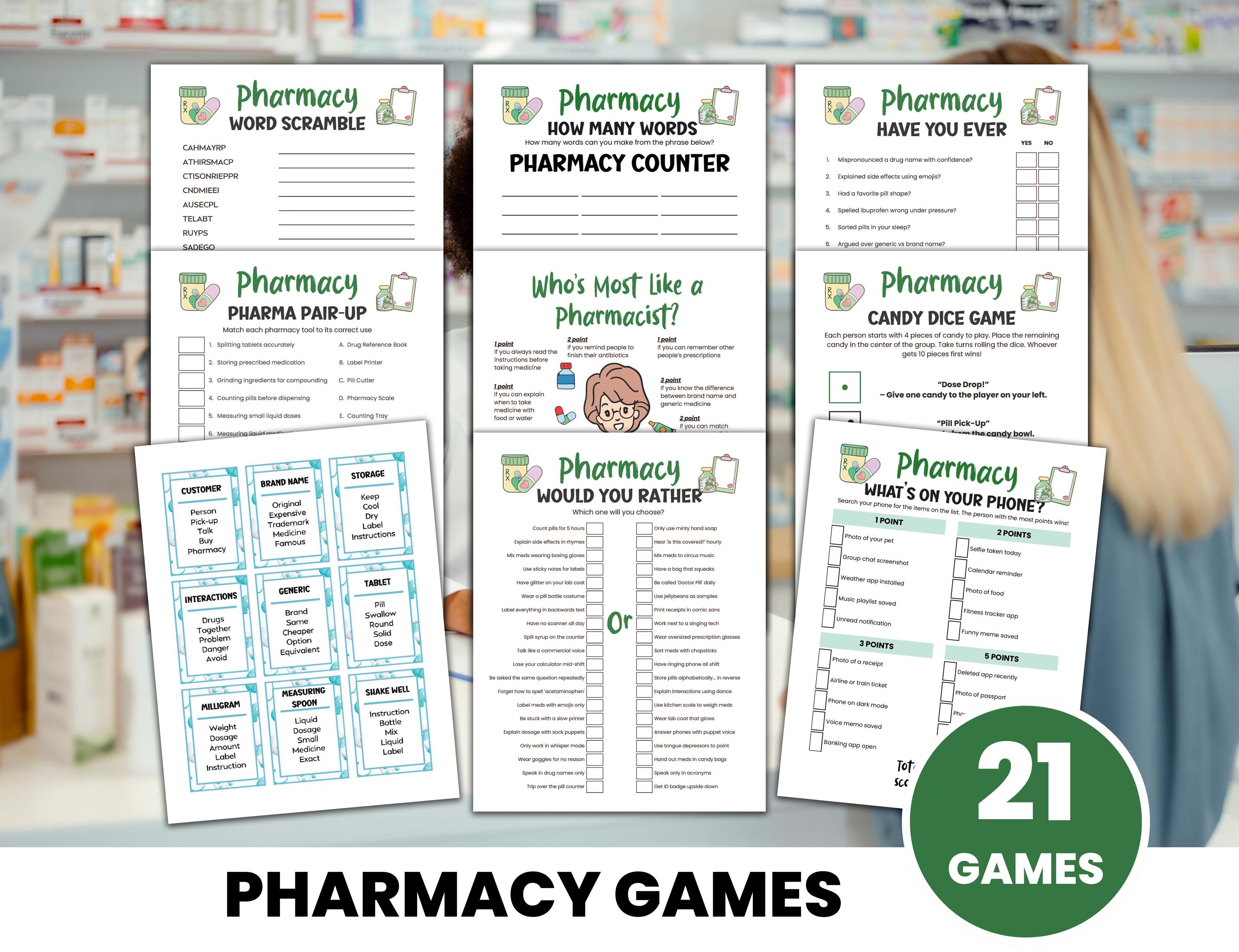Pharmacy Party Games Bundle, Fun Pharmacy Games for Pharmacy Week ...