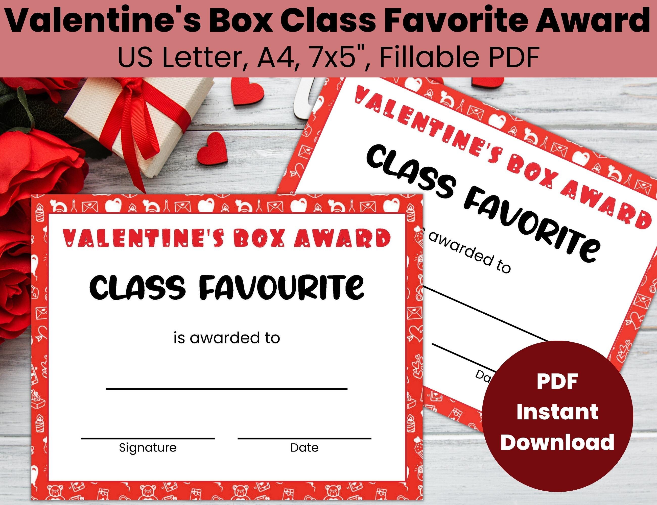 Valentine's Day Box Class Favorite Award Certificates and Voting Cards ...