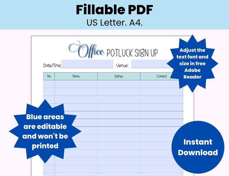Office Potluck Sign up Sheet Editable Template, Office Thanksgiving ...